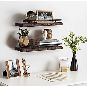 AKKO Floating Shelves for Wall, Set of 2 Rustic Wood Wall Mounted Storage Shelves, Perfect Home Decor for Bathroom, Farmhouse, Kitchen, Bedroom and Living Room