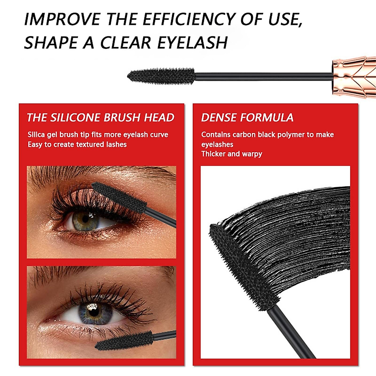 Outfmvch Curling Mascara Thick Volumizing Eyelashes, Long-Lasting Fast Dry Crown Shaped Mascara, Lengthened Eyelash Soft Full Lashes, Natural Smudge-Proof Mascara Black