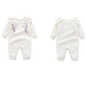 chengchuang Newborn Baby Girl Embroidered Knitted Sweater Romper Longsleeve Jumpsuit Outfit Clothes with Warm Hat Set