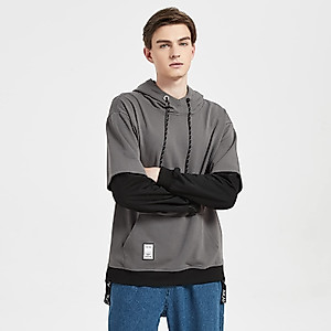 GURUNVANI Contrast Color Pullover Hoodie Mens Patchwork Hoodies Men