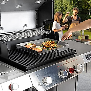 Stanbroil Universal Stainless Steel Grill Griddle with Even Heat Cross Bracing for BBQ Charcoal/Gas Grills, Camping, Tailgating, and Parties 23” x 16”