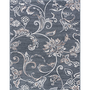 Garland Transitional Floral Dark Gray Rectangle Area Rug, 7.6' x 10'