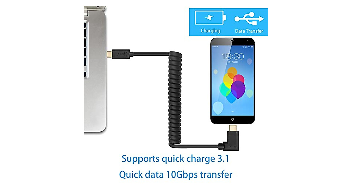 Poyiccot Coiled USB C Cable — Fast 60W Charging & 4K Video