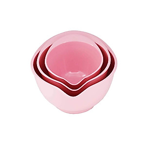 M&B GWPP Melamine Plastic Round Salad Bowl with Pouring Spout & Anti-Slip Bottom, Set of 3 assorted sizes Mixing Bowls for indoor Restaurant or Outdor Picnic and Camping. (Pink)