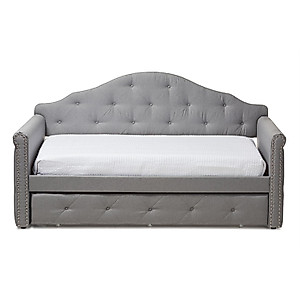 Baxton Studio Emilie Modern and Contemporary Grey Fabric Upholstered Daybed with Trundle Grey/Twin//Contemporary/Fabric Polyester 100%"/Rubber Wood/MDF/Foam