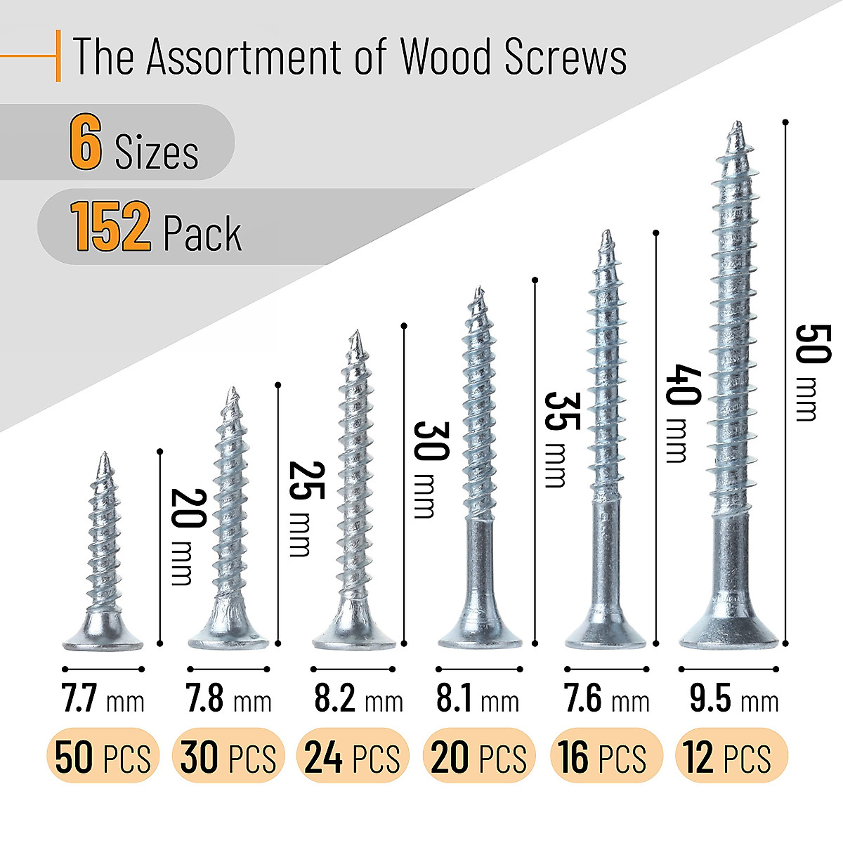 Mr. Pen- Wood Screws Assortment Kit, 152 pcs, Phillips Tips, Wood Screws, Screws, Assorted Screws, Screws Set, Flat Head Screws, Assorted Wood Screws, Screws Assortment, Screw Set Assortment