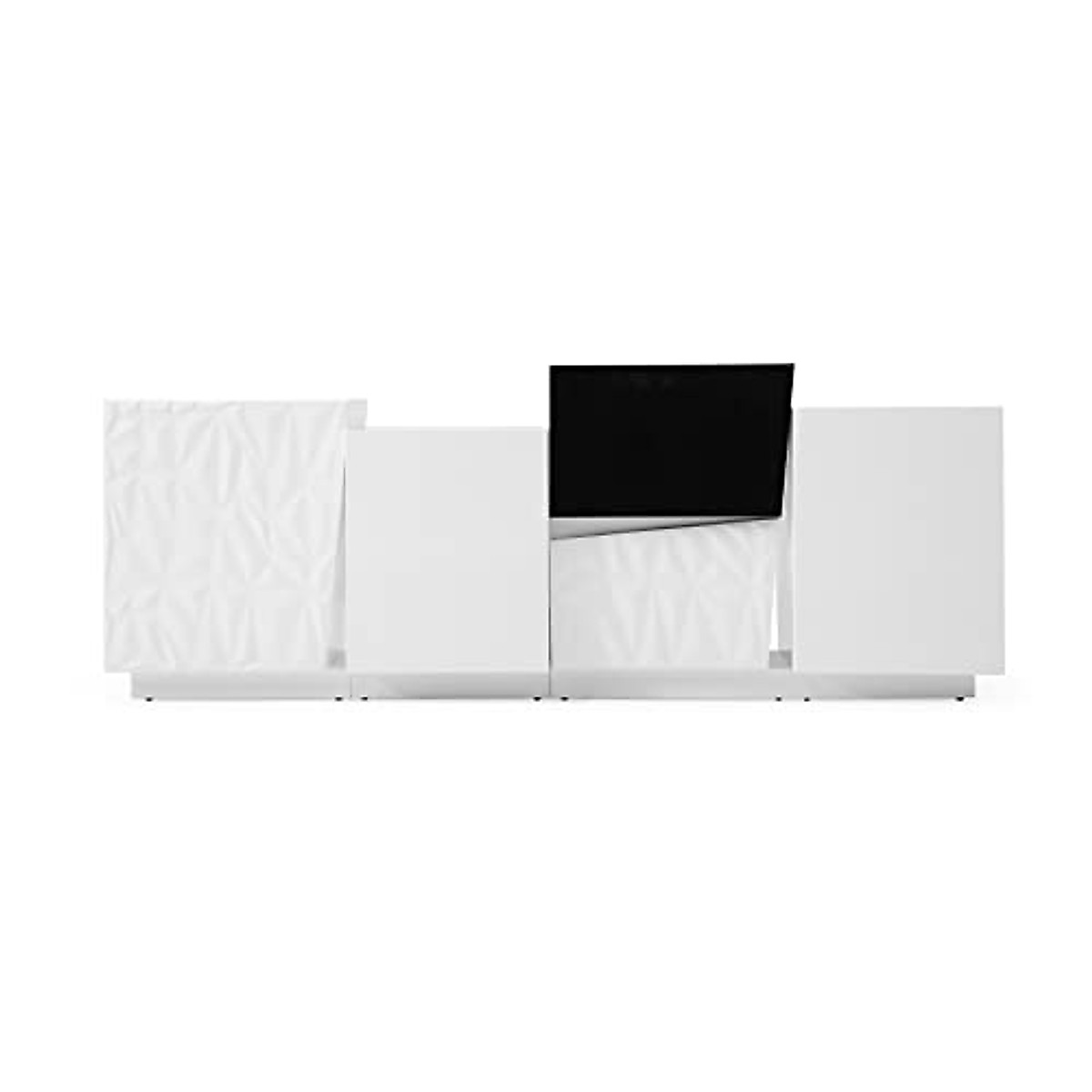 Zuri Furniture 78.7" Wide Modern Verlace Buffet Glossy White Lacquer Black Lacquer Embellishment
