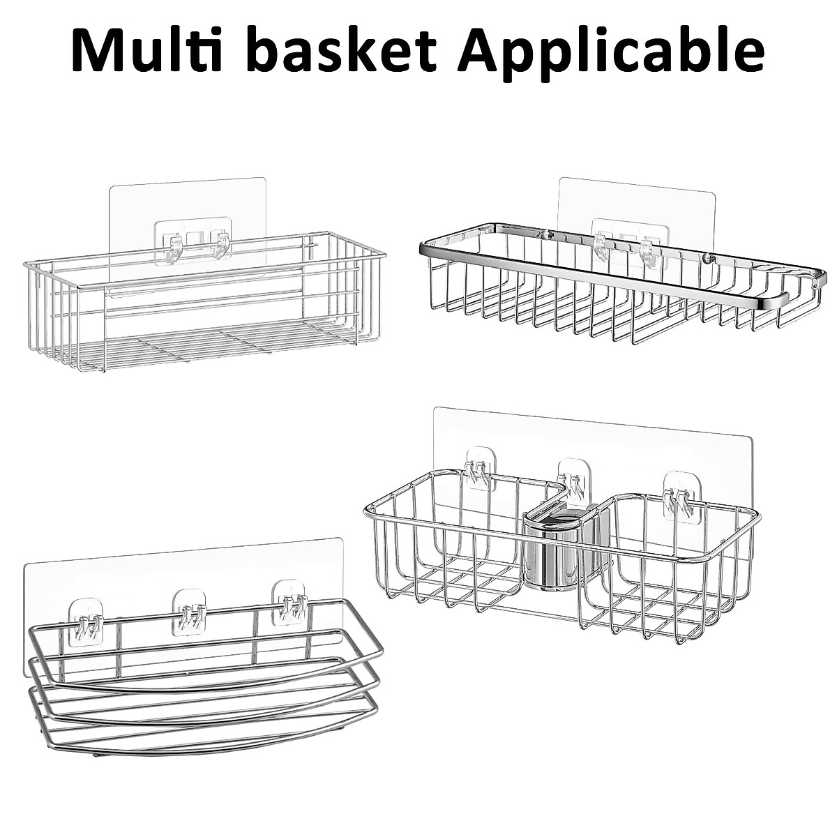 Qianyu 6 Pack Shower Caddy Adhesive Replacement Strips Strong Adhesive No Drilling Transparent Waterproof Wall Hooks for Soap Holder Kitchen Racks Bathroom Corner Shelves Storage