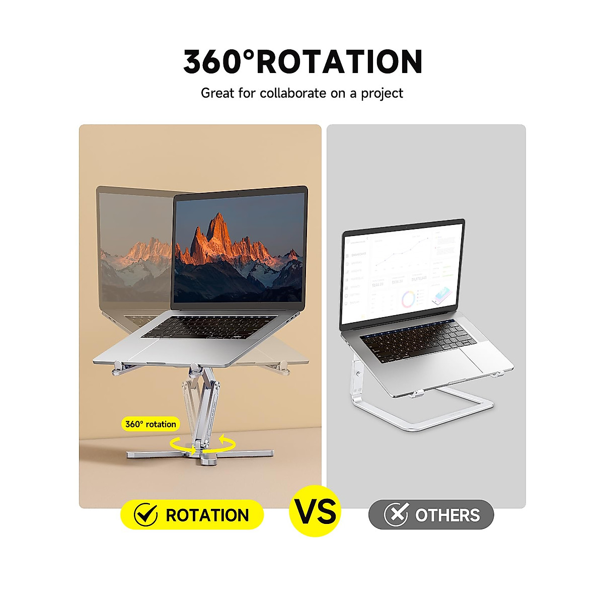 MCHOSE Laptop Stand with 360 Rotating Base,Foldable Laptop Riser for Desk, Compatible with Air, Pro, Dell, HP, Lenovo More 10-15.6" -Silver
