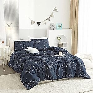HYPREST Twin Comforter Set for Girls Boys,Constellation Soft Cute Twin Bed Comforter Sets, 2 Pieces Kids Teens Blue Lightweight Comforter Cooling Breathable (Oeko-Tex Certified)