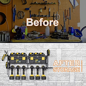 Tuenort Power Tool Organizer with 6 Drill Holders,Garage Tool Organizers and Storage Rack, Power Tool Holder Wall Mounted,Heavy Duty Metal Tool Shelf,Separate Tool Rack Christmas Gift for Men Dad