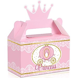 Outus 12 Pieces Little Princess Crown Treat Box Princess Decoration Supplies Favors Pink and Gold Princess Baby Shower or Birthday Girl Party Boxes