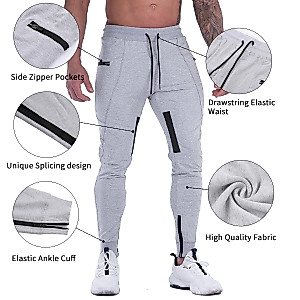 MAIKANONG Mens Slim Joggers Sweatpants Tapered Gym Pants Casual Training Workout Pants Track Pant Light Gray