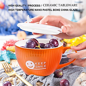 fMSDD 28oz Ceramic Meal Prep Bowl Soup Mug with Lid, Dishwasher & Microwave Safe, Lead-Free Food Container, Orange