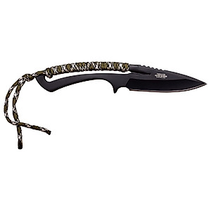 Survivor HK-767CA Fixed Blade Outdoor Knife, Black Blade, Cord-Wrapped Handle, 8-Inch Overall