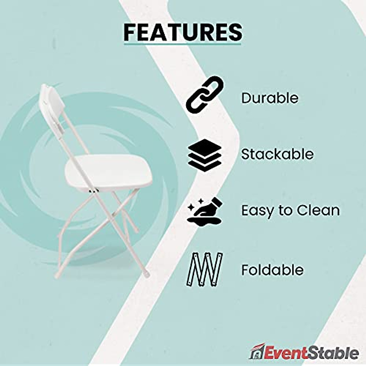 EventStable TitanPRO White Plastic Folding Chair - Lightweight Foldable Outdoor Chair - Durable Patio Chairs - Chairs Set for Parties Banquet Events - 10 Pack