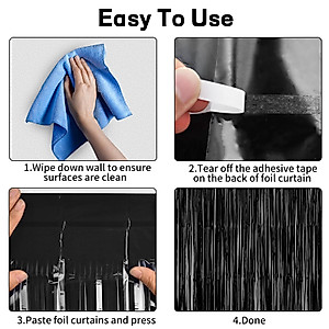 4 Pack Black Foil Fringe Curtain, Black Tinsel Backdrop, 3.3×6.6 FT Black Fringe Backdrop, Black Streamers Party Backdrop Decorations for Halloween Birthday Graduation Weedding Party Decoratios