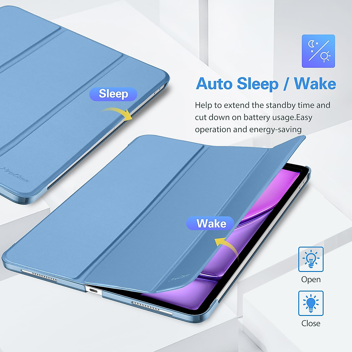 ProCase Smart Case for iPad Pro 12.9 2022/2021/2020/2018, Slim Stand Hard Back Shell Smart Cover for iPad Pro 12.9" 6th Gen/5th Gen/4th Gen/3rd Gen -Blue