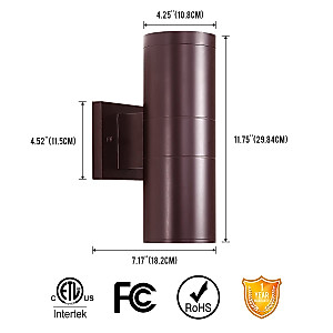 mirrea Modern Outdoor Porch Light Patio Light in 2 Lights with Aluminum Cylinder and Tempered Glass Cover Waterproof Wall Sconce 2 Pack (Oil Rubbed Bronze)