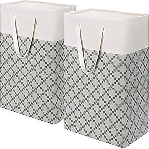 CherryNow Large Laundry Hmaper 90L 2 Pack, Collapsible Laundry Basket Dirty Clothes Hamper with Extended Handles Decorative Basket for Laundry Tall Laundry Bin for Bathroom, Bedroom, Grey