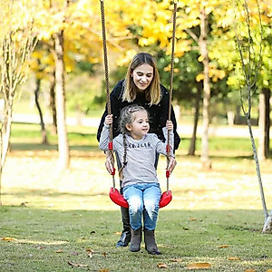 Plastic Swing Seat,Kids Swing Seat with 6.6ft Adjustable Rope and 2 Carabiners,Red Swings for Backyard Playground Indoor Outdoor