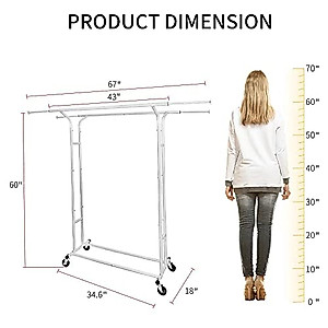 Fishat Heavy Duty Double Rod Garment Rack & Laundry Hamper Butler Cart Basket
