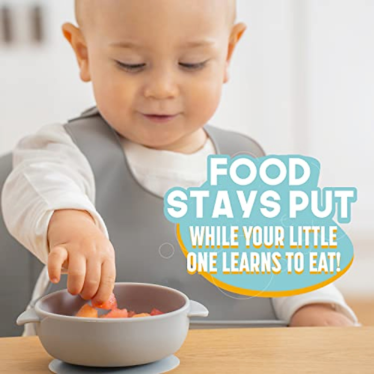 Upward Baby Bowls with Suction - 4 Piece Silicone Set with Spoon for Babies Kids Toddlers - BPA Free Baby Led Weaning Food Plates - First Stage Self Feeding Utensils