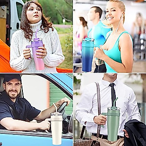 OPMGUWZY 40oz Tumbler with Handle and Straw Lid, Double Wall Vacuum Reusable Stainless Steel Insulated Water Bottle Cup with Handle, Large Insulated Tumblers for Coffee Travel