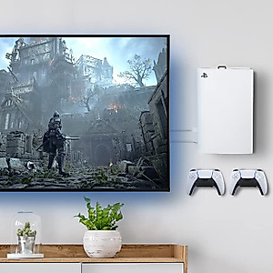 VIVO Steel Wall Mount Bracket Designed for PS5 Gaming Console, Vertical Display for PlayStation 5, Open Design, 2 Controller Mounts, Black, MOUNT-PS5B