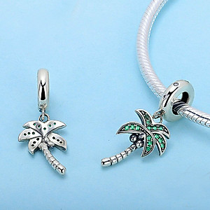 Palm Tree Dangle Charm 925 Sterling Silver Summer Vacation Charm Beads for Bracelet & Necklace