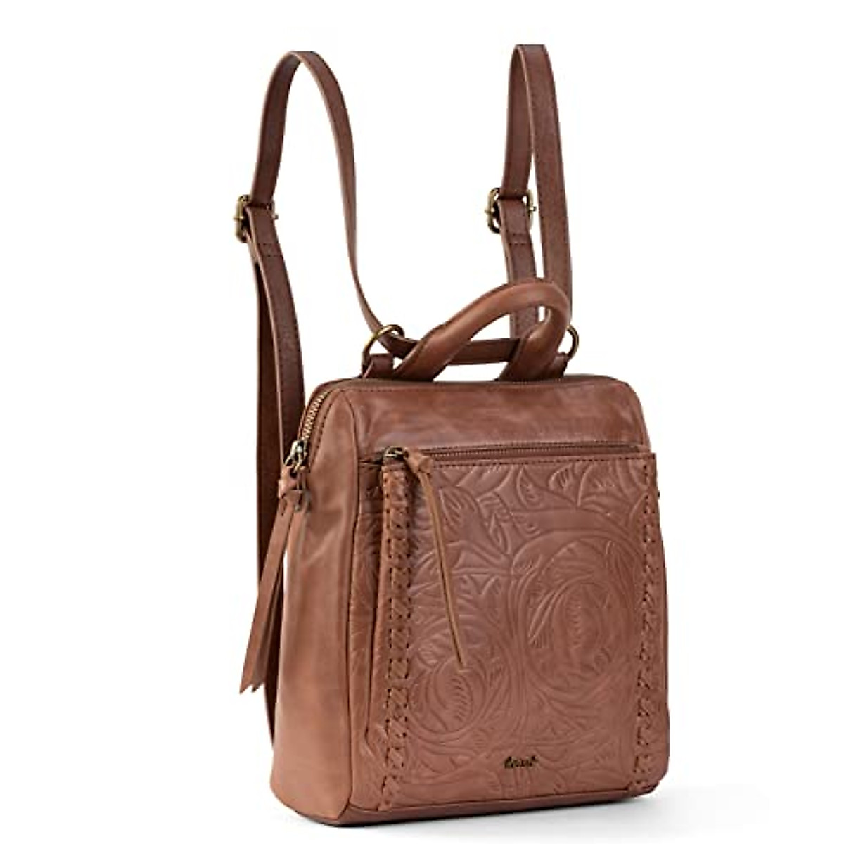 the sak Women's Loyola Mini Convertible Backpack in Leather, Teak Leaf Embossed, One Size