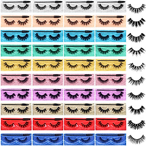 Leelosp 80 Boxes Bulk Mink Lashes 10 Styles Wholesale False Fluffy Eyelashes Volume Lashes 12-20 mm Fake Lashes with 80 Lash Brush Mixed Natural Look 3D Lash