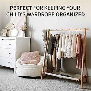 Kids Clothing Rack with Hanging Rod and Bottom Shelf Storage Space- Lightweight and Durable Wooden Frame- Child Garment Rack for Small Space