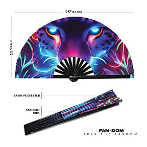 Cheetah Neon Hand Fan Foldable Bamboo Circuit Rave Hand Fans Leopard Rainbow Galaxy Party Gear Gifts Music Festival Rave Accessories (Style 5)