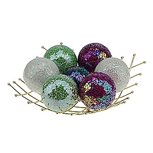 ZningEsxi Round Glass Solid Orbs 3Pcs 2.6 Inch Mosaic Crackl Balls Vases Tray Table Centerpiece Decor Wedding Christmas Decorative (Gradient White)