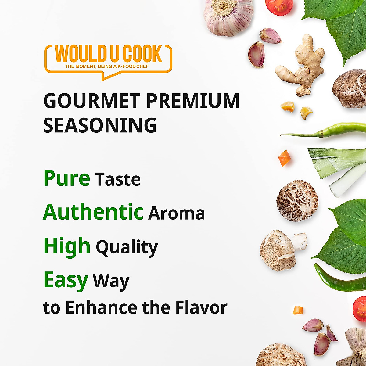 WOULD U COOK GOURMET PREMIUM SEASONING Scallion Granules (54g/1.90oz), Taste of Korea, Vegan, Magic Powder, Green Onion