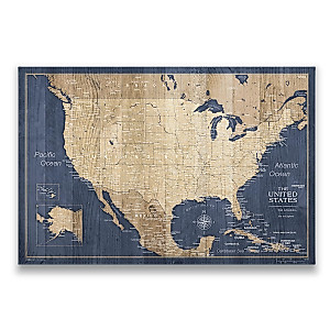 Conquest Maps Push Pin USA Map Board - with Push Pins to Mark USA Travel - Handmade in Ohio, USA - Design: Deep-Sea Drift (48" x 32")