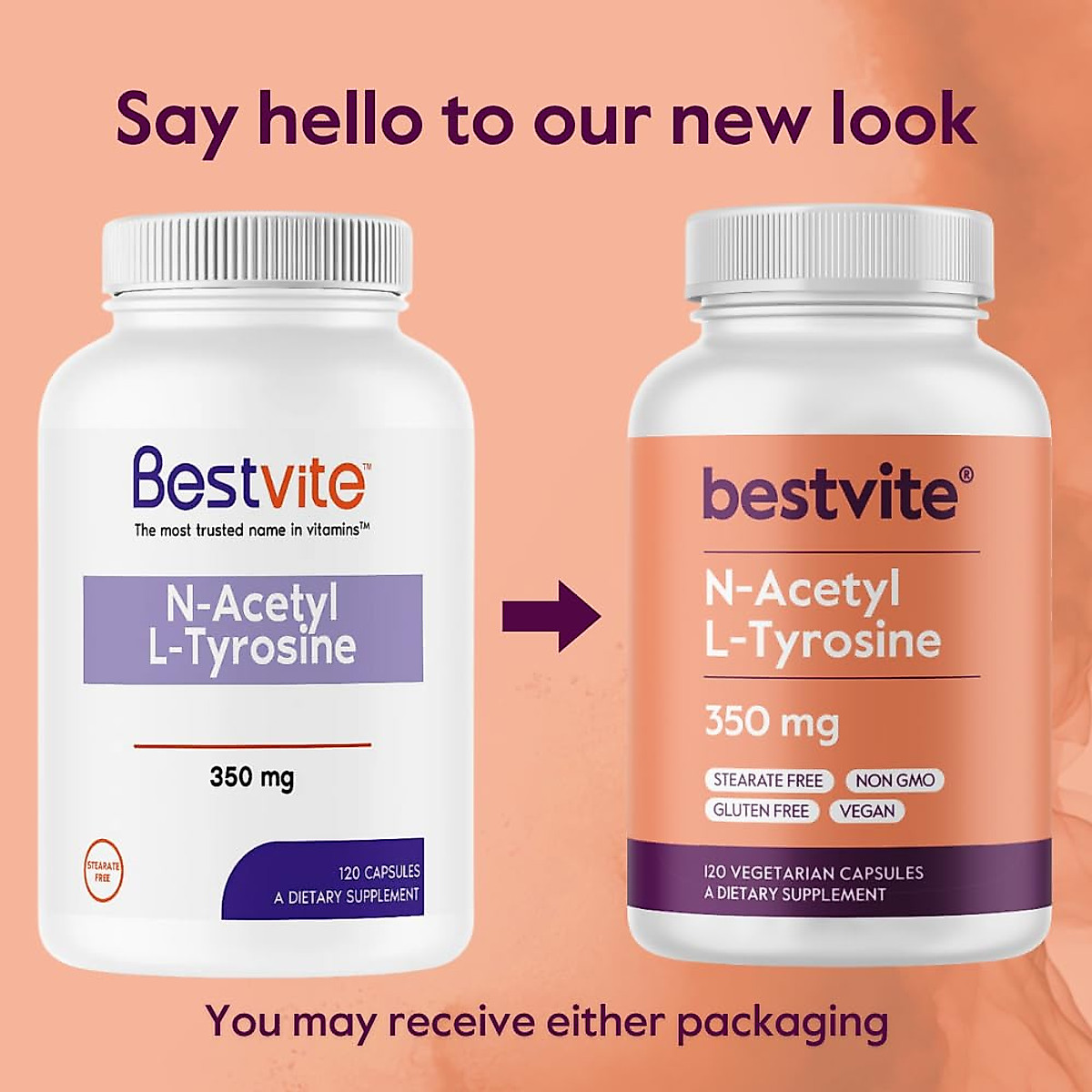 BESTVITE N-Acetyl L-Tyrosine 350mg (NALT) (120 Capsules) - No Stearates - Non GMO - Gluten Free