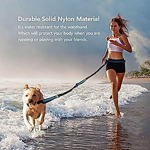 UPPETLY Hands Free Dog Running Leash with Adjustable Waist Belt, Dual Handle Elastic Bungees Retractable Rope for Medium and Large Dogs, Reflective Stitches for Walking Hiking Biking