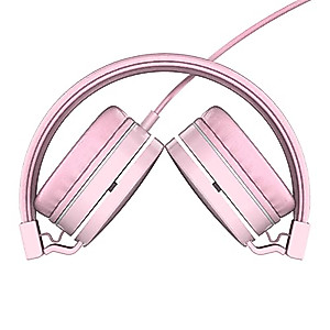 LORELEI L-01 On-Ear Kids Headphones with Microphone, Lightweight Folding Stereo Bass Headphones with 1.5M No-Tangle Cord, Portable Wired Headphones(Pink)