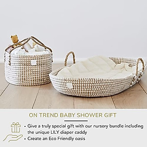 BEBE BASK - Organic Seagrass Baby Changing Basket with Pad - Handmade Baby Moses Basket - Luxury Leaf Liner - Bamboo Jacquard Cover - Vegan Baby Changing Mat - Baby Changing Pad - 30 x 16 x 4 inches
