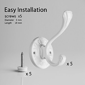 5pcs White Coat Hooks Wall Mounted Coat Hooks Farmhouse Matte Black Wall Hooks with Screws Metal White Towel Hooks for Bathrooms Entryway Hooks for Hanging Coats, Keys, Hats, Scarves, Robe, Bags