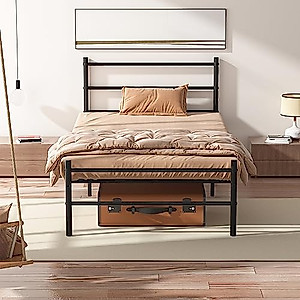 SOROGRA Twin Bed Frame with Headboard and Footboard, Bed Frame Platform with Storage Space, Heavy Duty Metal Bed No Box Spring Required, 11'' Under-Bed Storage, Anti-Slip, Noise Free, Black