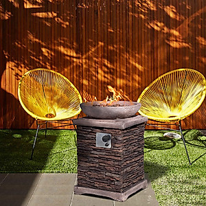 AQUILLA Propane Gas Fire Pit, Stone Imitation Surface, Outdoor 40000 BTU Heater w Free Lava Rocks and Rain Cover, Can Fits 20 Gal Propane Tank (exclud) Inside for Garden, Poolside, Backyard