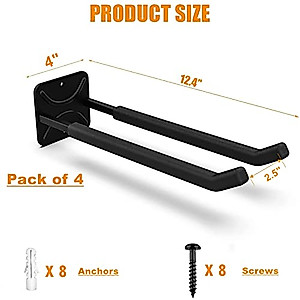 TORACK 4 Pack Garage Storage System Hooks, Heavy Duty Wall Mount Tool Organizer, Chair Hanger Garage Storage Utility Hooks for Car Tires, Ladders, Chairs, Strollers, Power Tools, Garden Tools