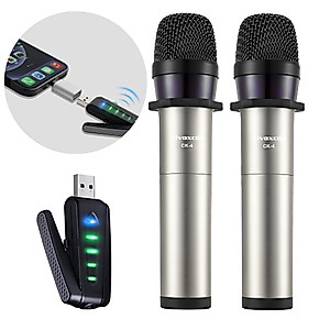 Alvoxcon Wireless Microphone for iPhone & Computer, USB Rechargeable Dual Handheld Mic System for MacBook, PC Laptop, Zoom Meeting, Classroom Teaching, Teacher Podcast, vlog