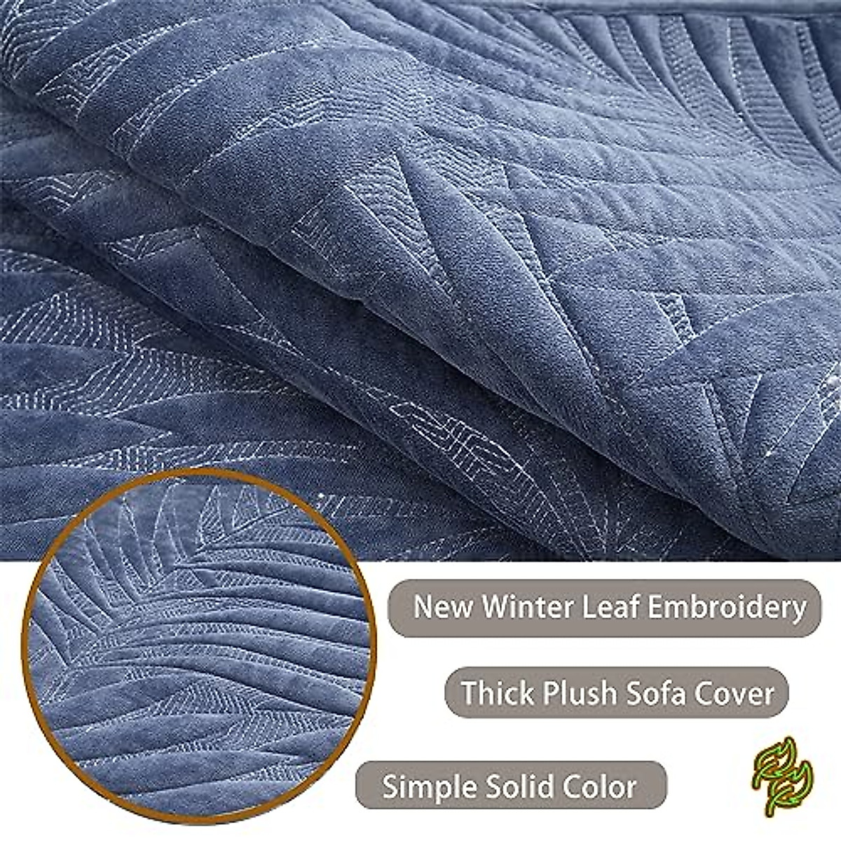 EXTLEZSA Velvet Sofa Slipcover Corner 3/2/1/4 Seater L Shape Embroidered Sofa Protector Thick Furniture Protector for Dogs Cats Kids (Navy Blue,30 * 50cm)