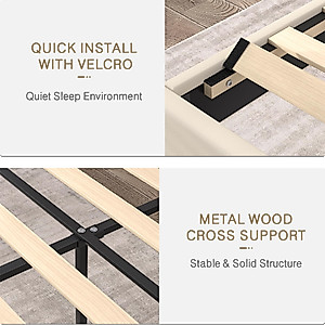 VECELO Queen Size Platform Bed Frame with Height Adjustable Upholstered Headboard, Modern Mattress Foundation,Strong Wood Slat Support, No Box Spring Needed, Easy Assembly