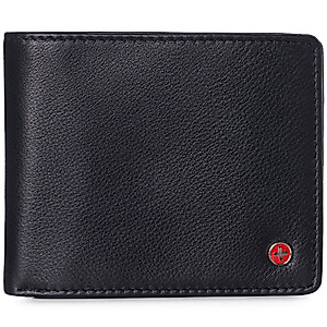 Alpine Swiss RFID Luka Men's Flip ID Wallet Deluxe Capacity ID Bifold With Divided Bill Section Camden Collection Soft Nappa Black