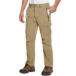 TACVASEN Mens Cargo Pants Water Resistant Ripstop Hiking Pants Elastic Waist Quick Dry Breathable Climbing Workout Khaki